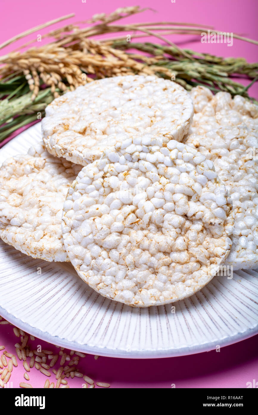 Round crispy rice crackers, dietary concept and healthy vegetarian food ...