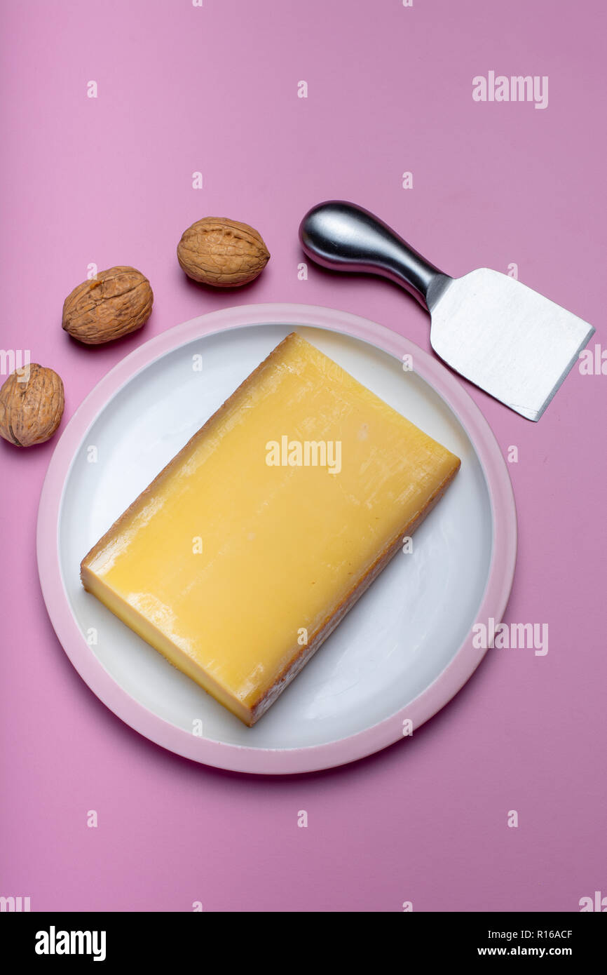 Piece of aged Comte or Gruyere de Comte, AOC French cheese made from ...