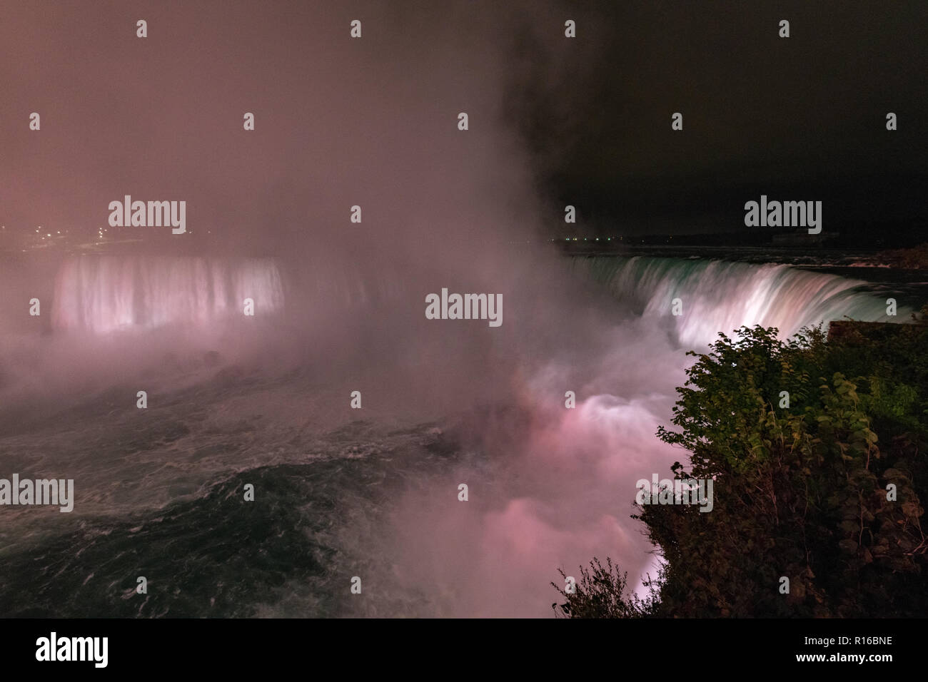 Canadian Niagara Falls at Night from Canadian Side, Ontario, Canada ...
