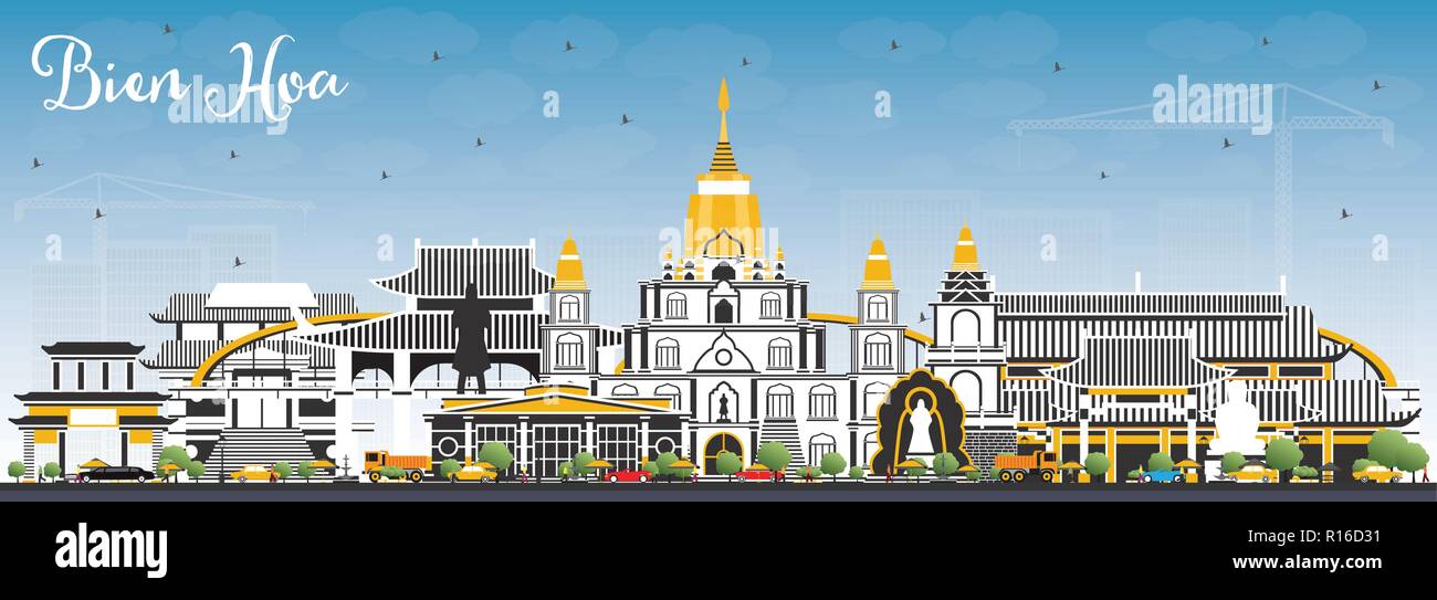 Bien Hoa Vietnam City Skyline with Gray Buildings and Blue Sky. Vector ...