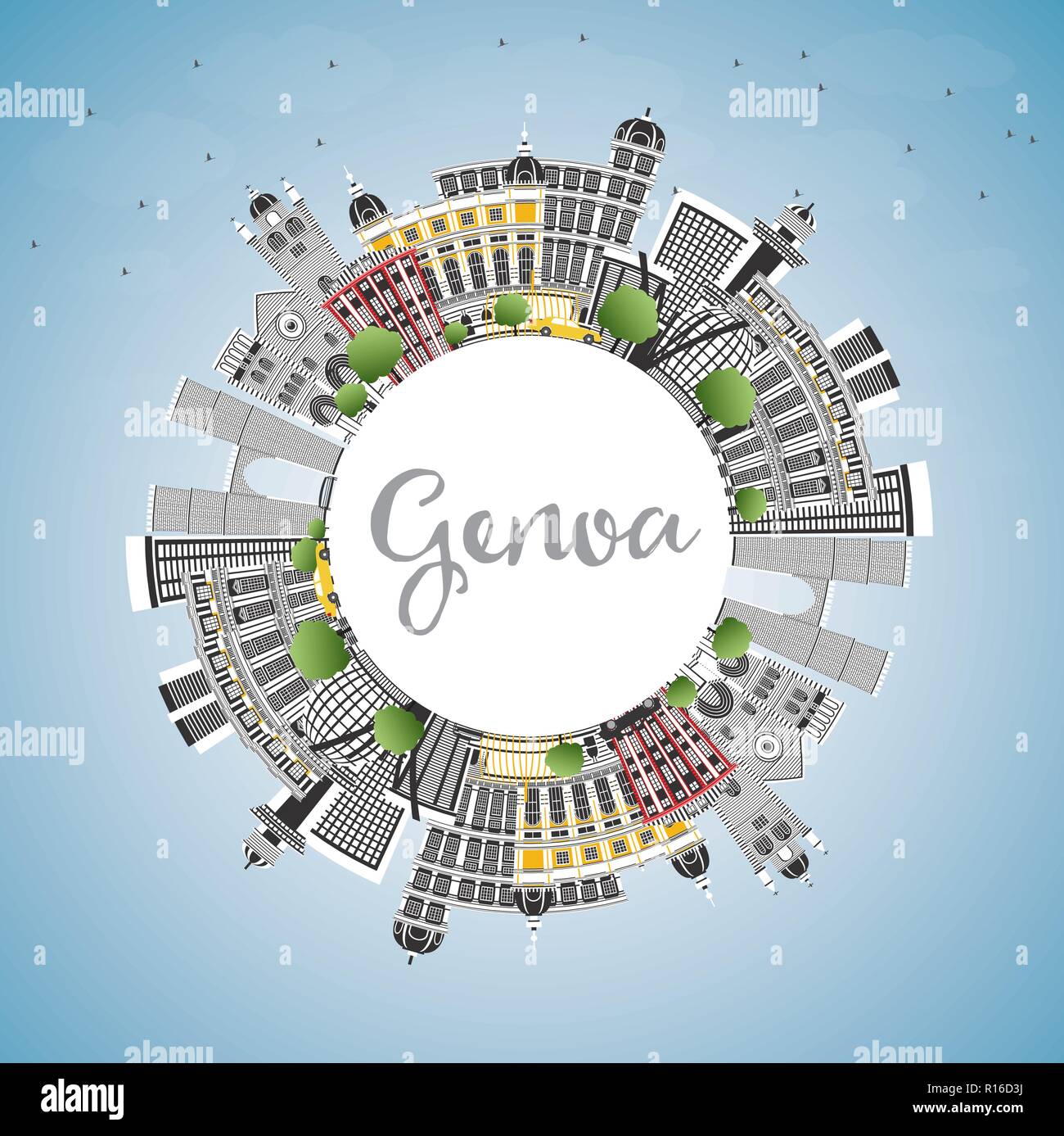 Genoa Italy City Skyline with Color Buildings, Blue Sky and Copy Space ...