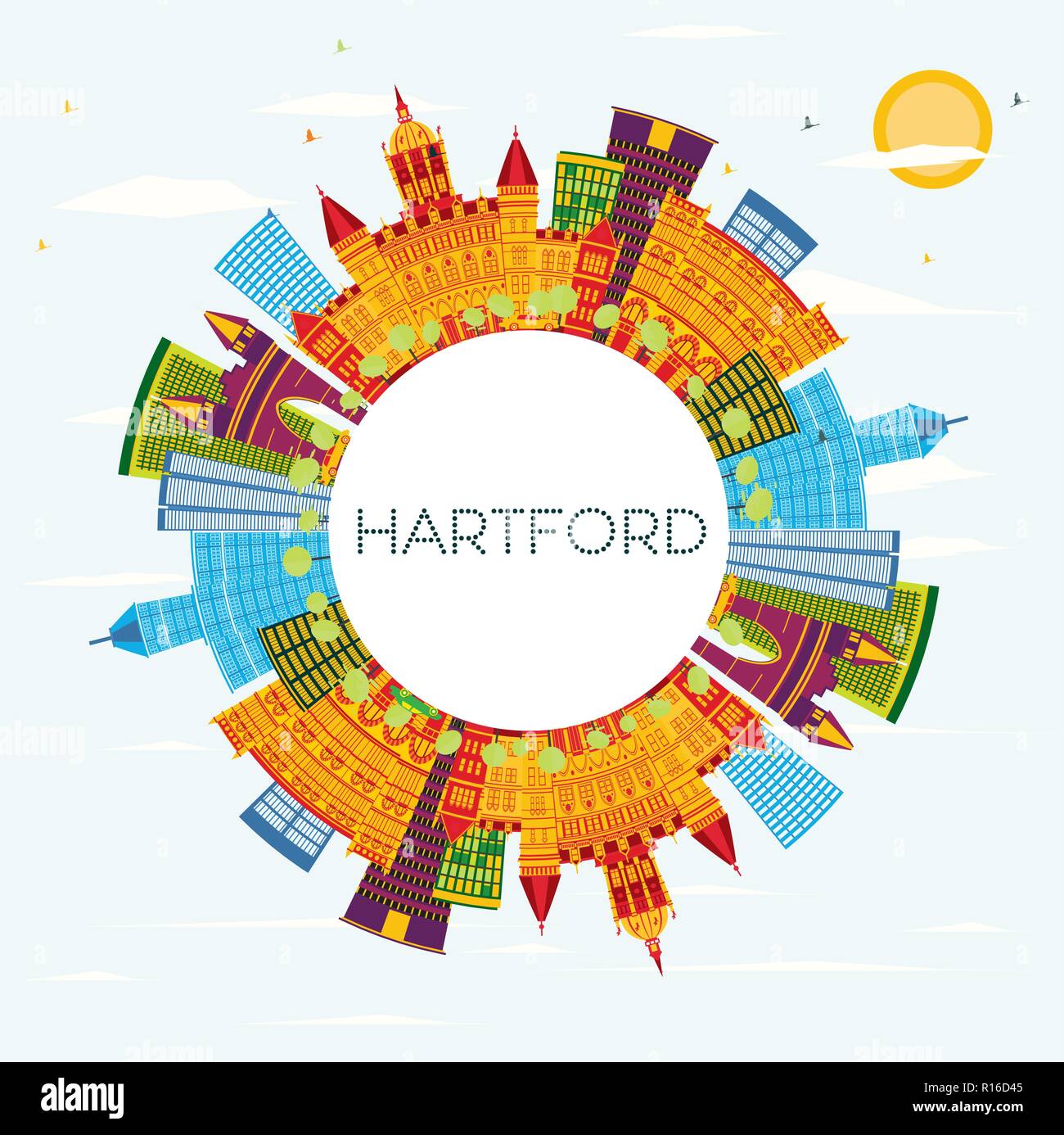Hartford Connecticut USA Skyline with Color Buildings, Blue Sky and ...