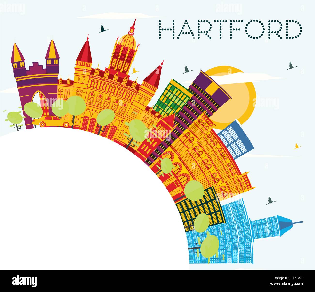 Hartford Connecticut USA Skyline with Color Buildings, Blue Sky and ...