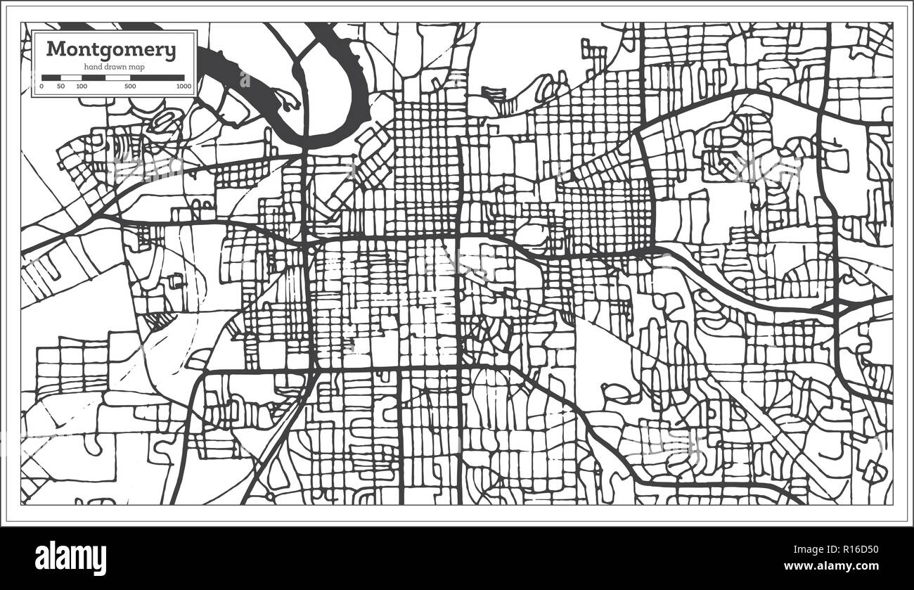Montgomery Alabama USA City Map in Retro Style. Outline Map. Vector ...
