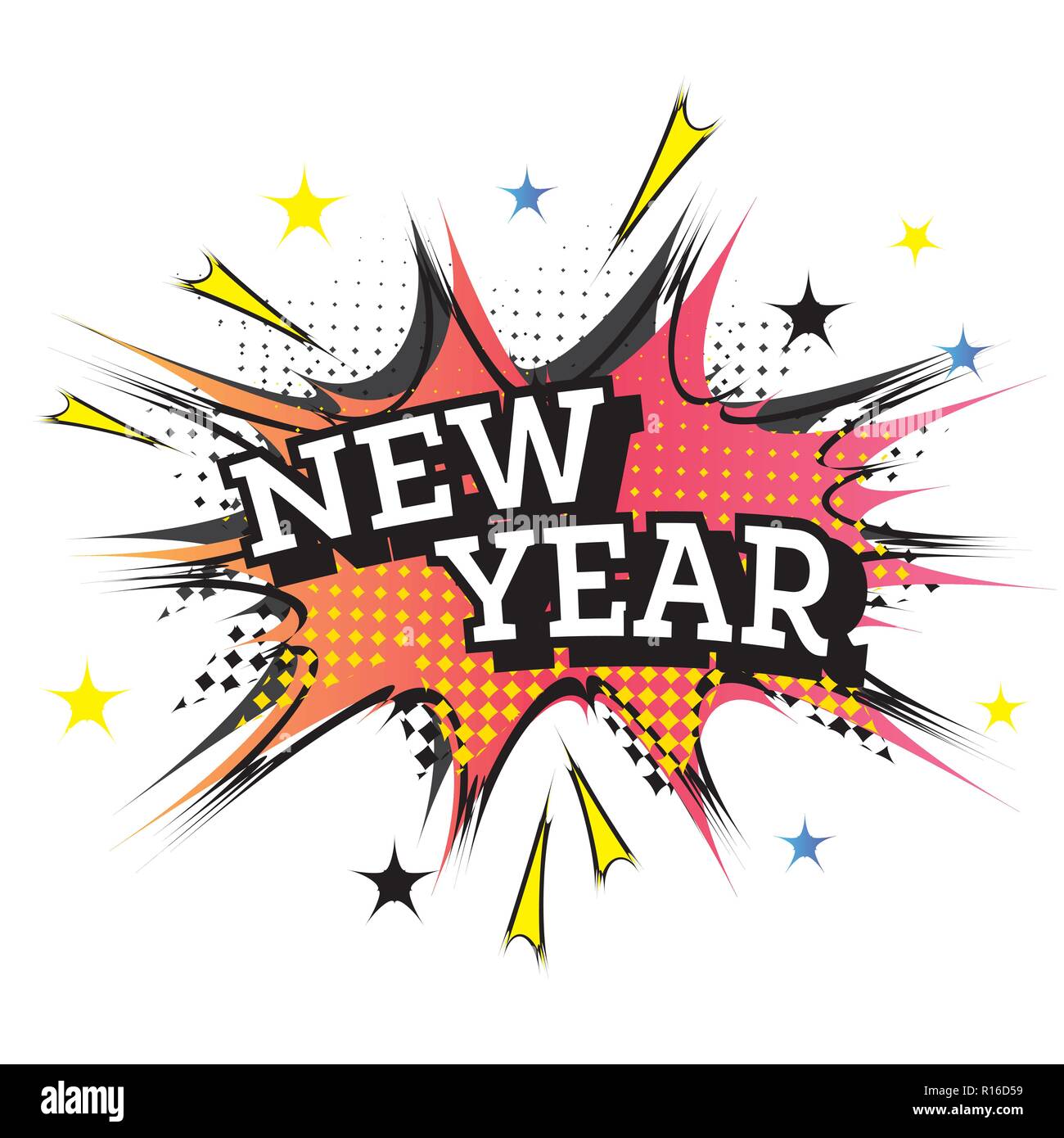 Comic Speech Bubble with Text New Year. Retro Pop Art Style on Halftone ...