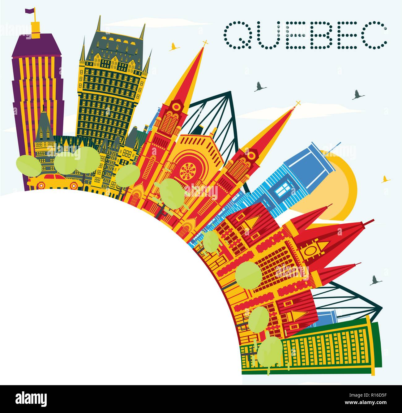 Quebec Canada City Skyline with Color Buildings, Blue Sky and Copy ...