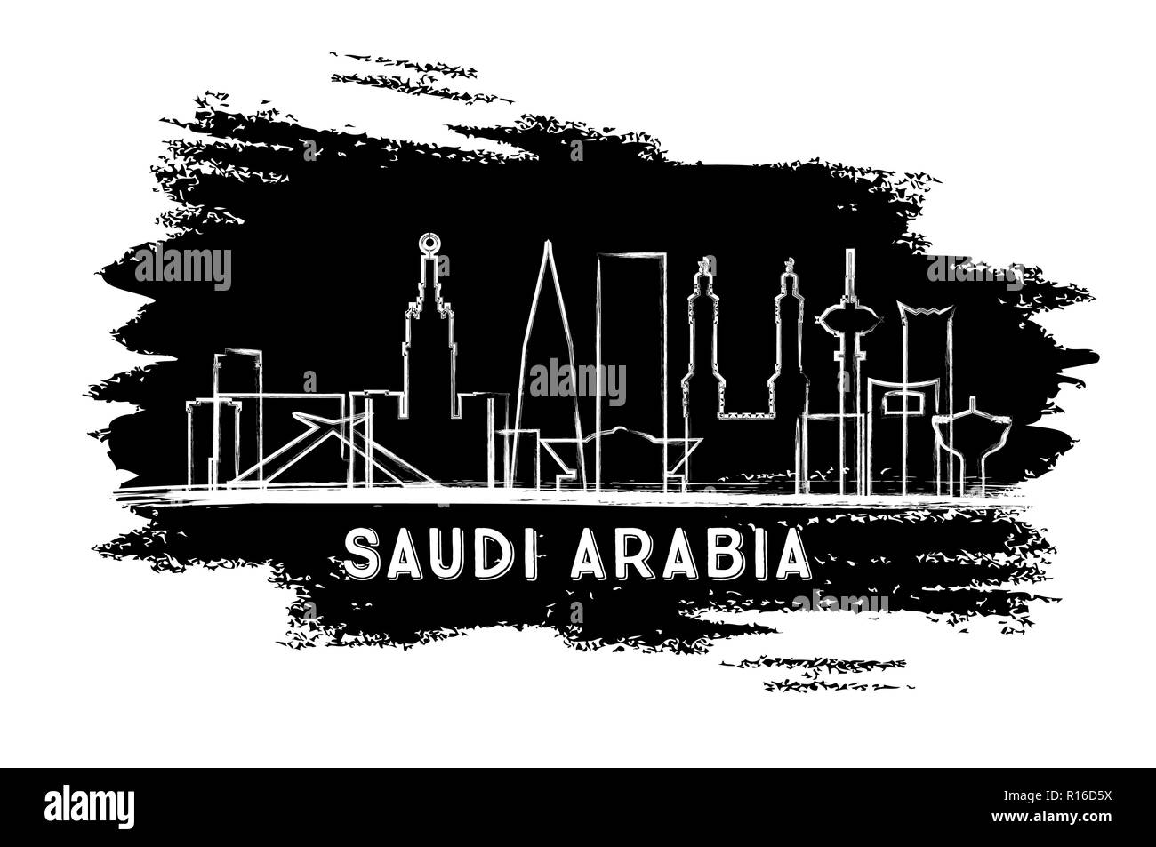 Saudi Arabia City Skyline Silhouette. Hand Drawn Sketch. Vector ...