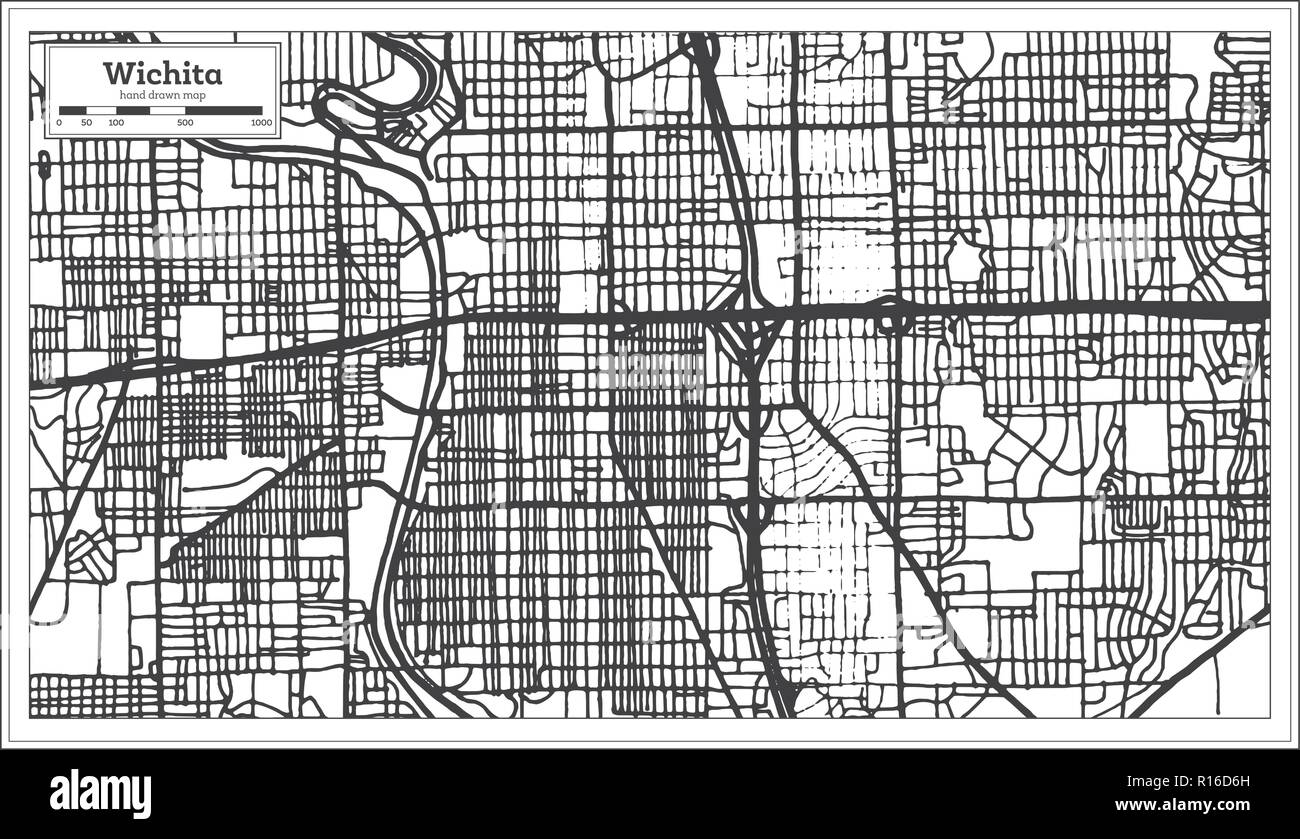 Wichita Kansas USA City Map in Retro Style. Outline Map. Vector ...
