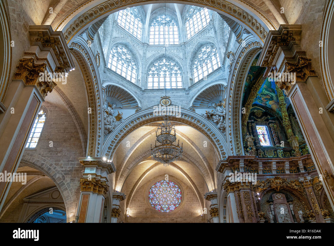 Upward view of the octagon lantern of the cathedral hi-res stock ...