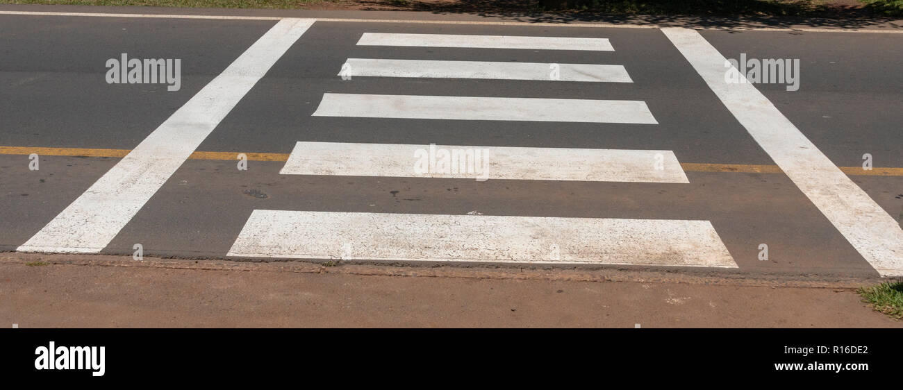 A close up view of a zerba crossing which is white painted lines going ...