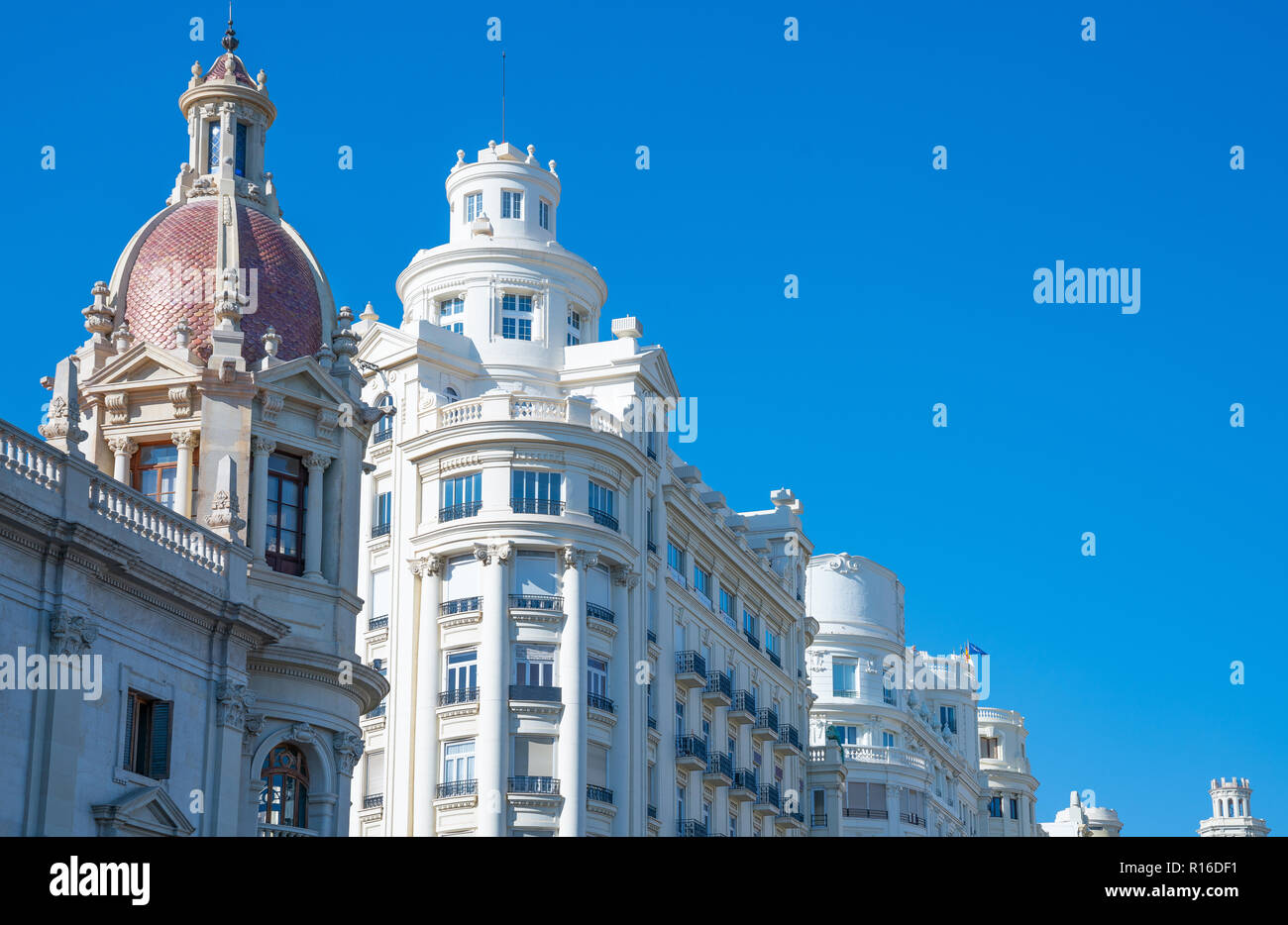 Valencia, Spain, the traditional style of the buildings in the City ...