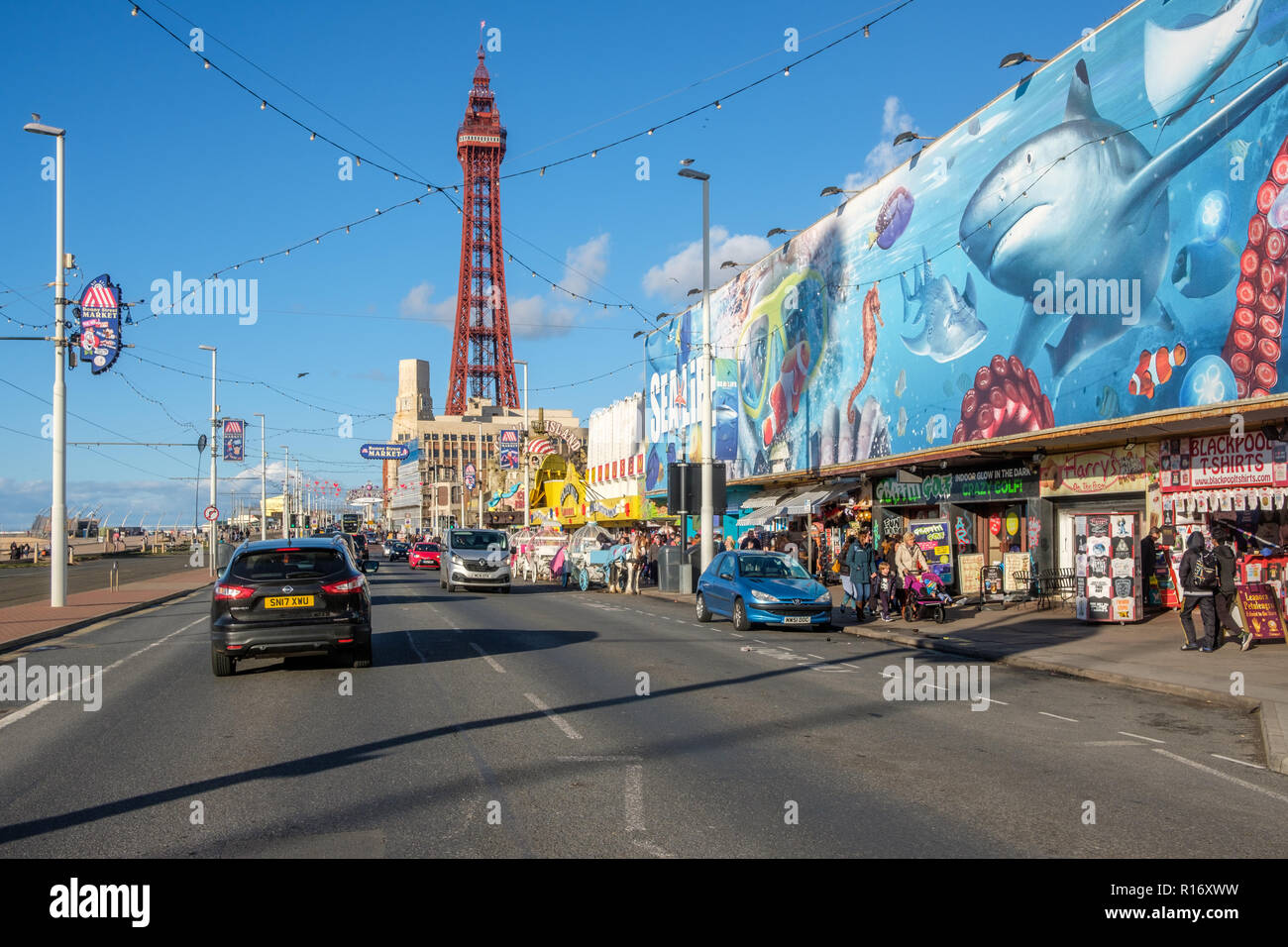 Blackpool promenade during an autumn weekend. Blackpool is one of ...