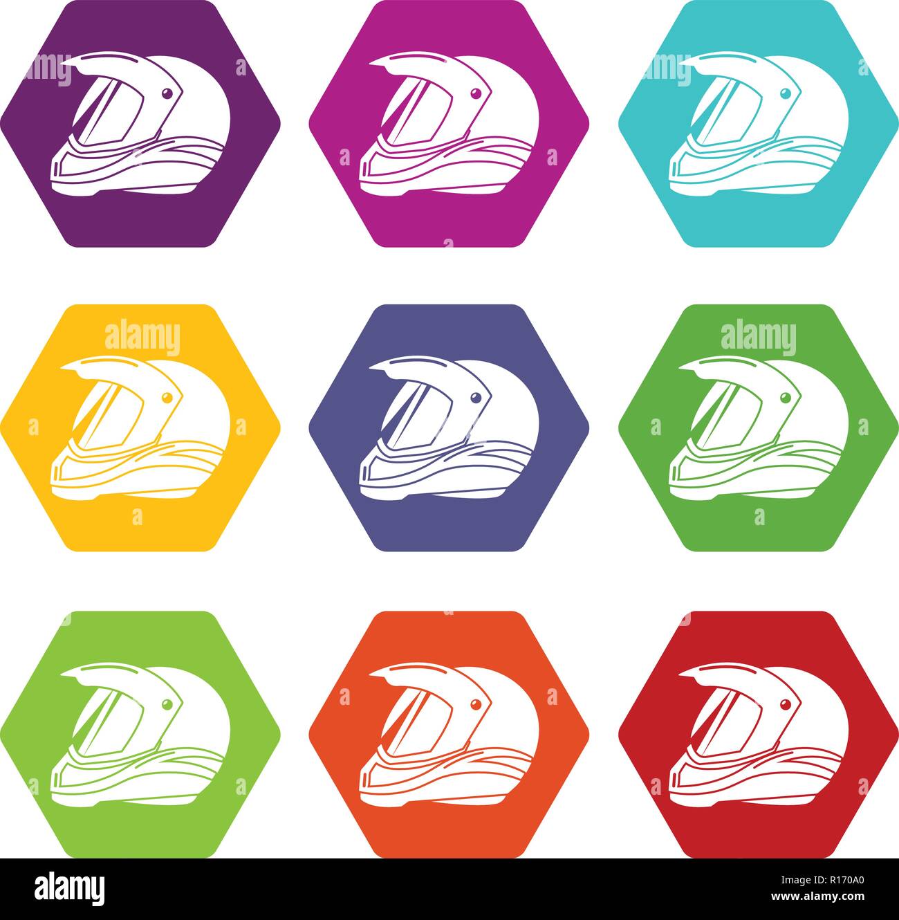 Motorcycle helmet racing icons set 9 vector Stock Vector Image & Art ...