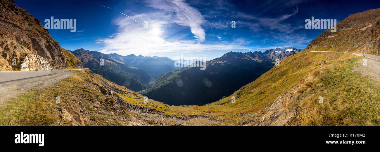 Timmelsjoch High Alpine Road landscape panorama. Mountains and peaks ...