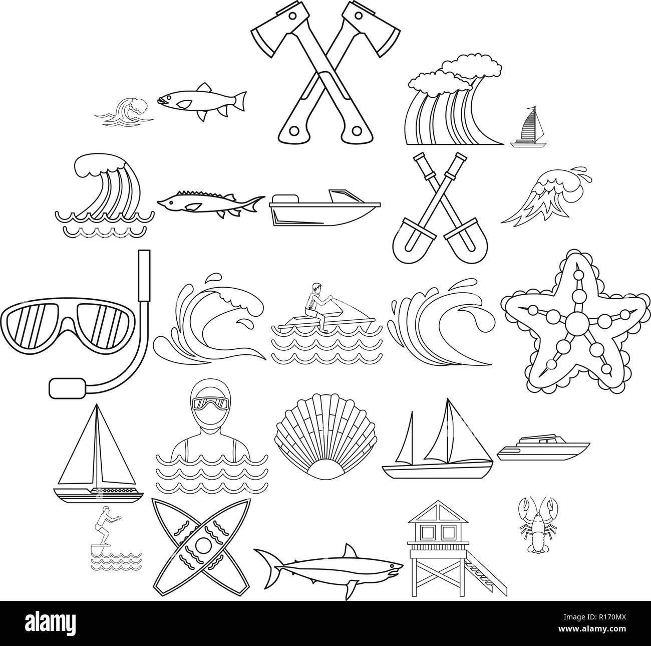 Fishing icons set, outline style Stock Vector Image & Art - Alamy