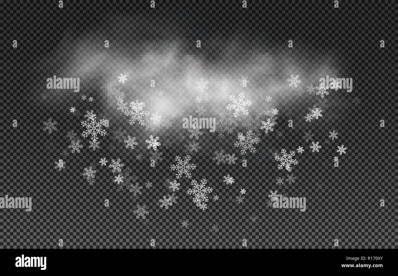 Realistic cloud with snowflakes. Falling Christmas snow on a ...