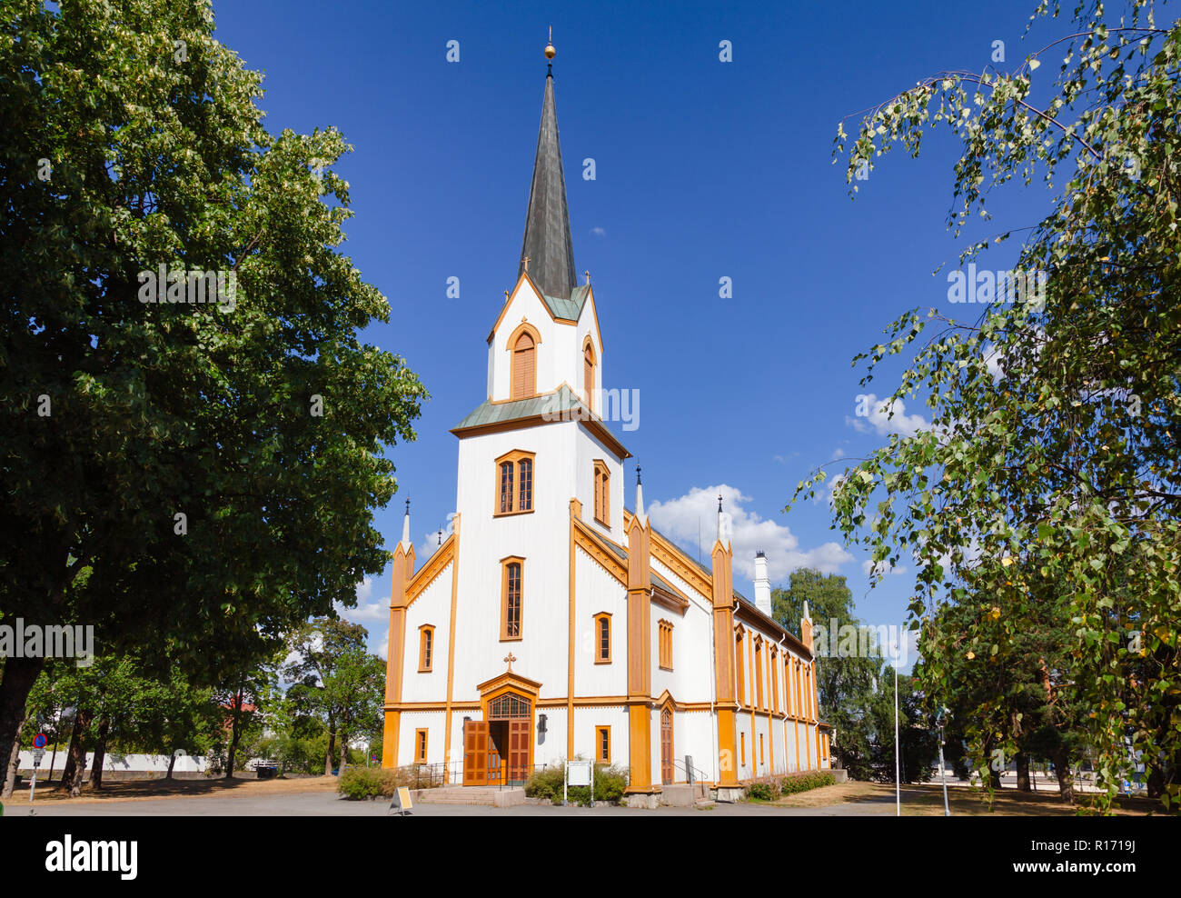 White wooden Neo-Gothic Gjovik Church (Gjøvik kirke) Oppland Norway ...