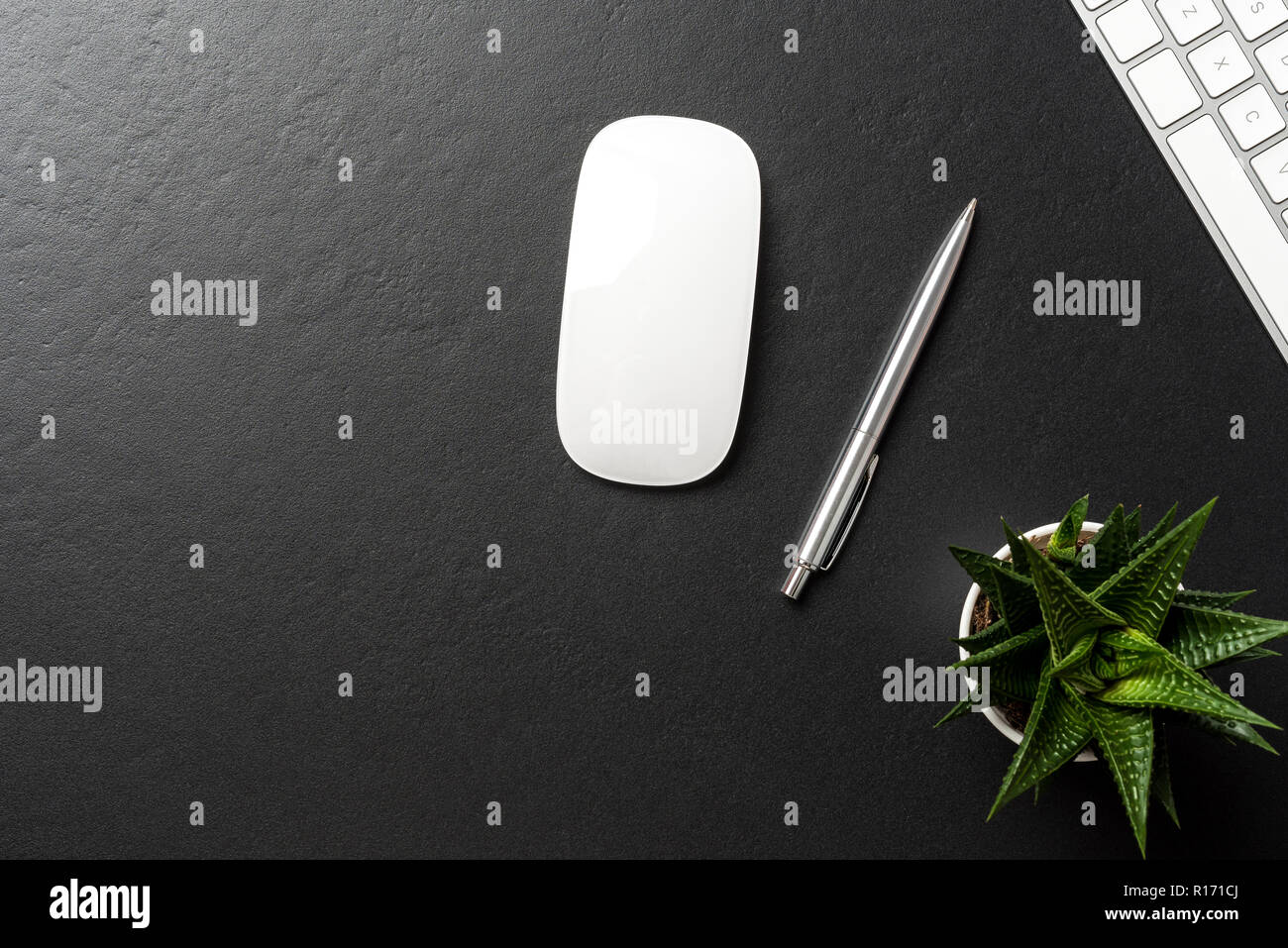 Overhead shot of office desktop Stock Photo - Alamy
