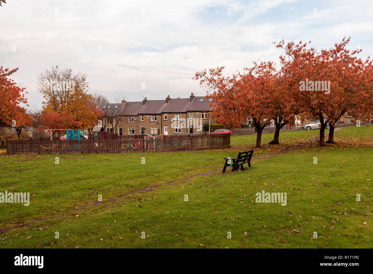 View of the small park off Liley Lane, Grange Moor, Yorkshire Stock ...