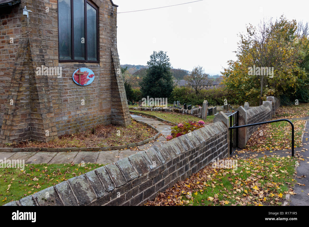 Church and yard, St Bartholomew's Church, Grange Moor, Yorkshire Stock ...