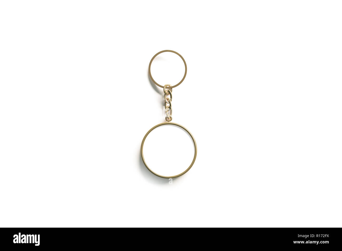 Blank gold round white key chain mock up isometric view, 3d rendering ...