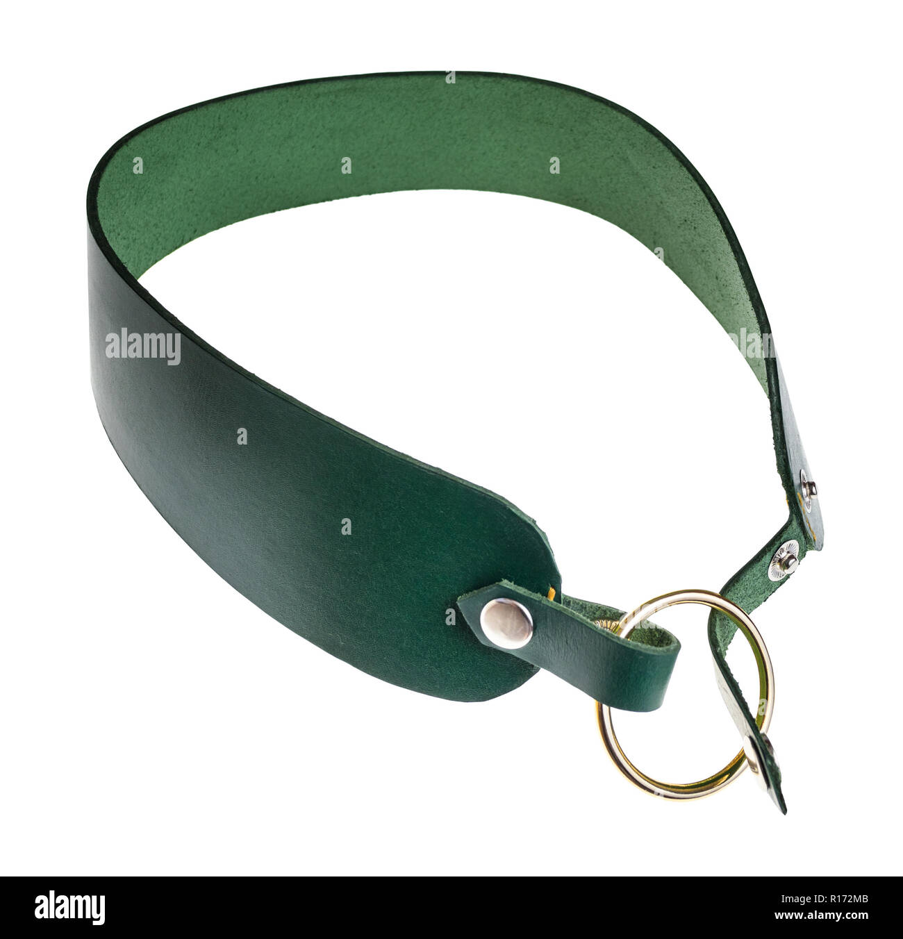 handmade wide green leather belt cut out on white background Stock ...