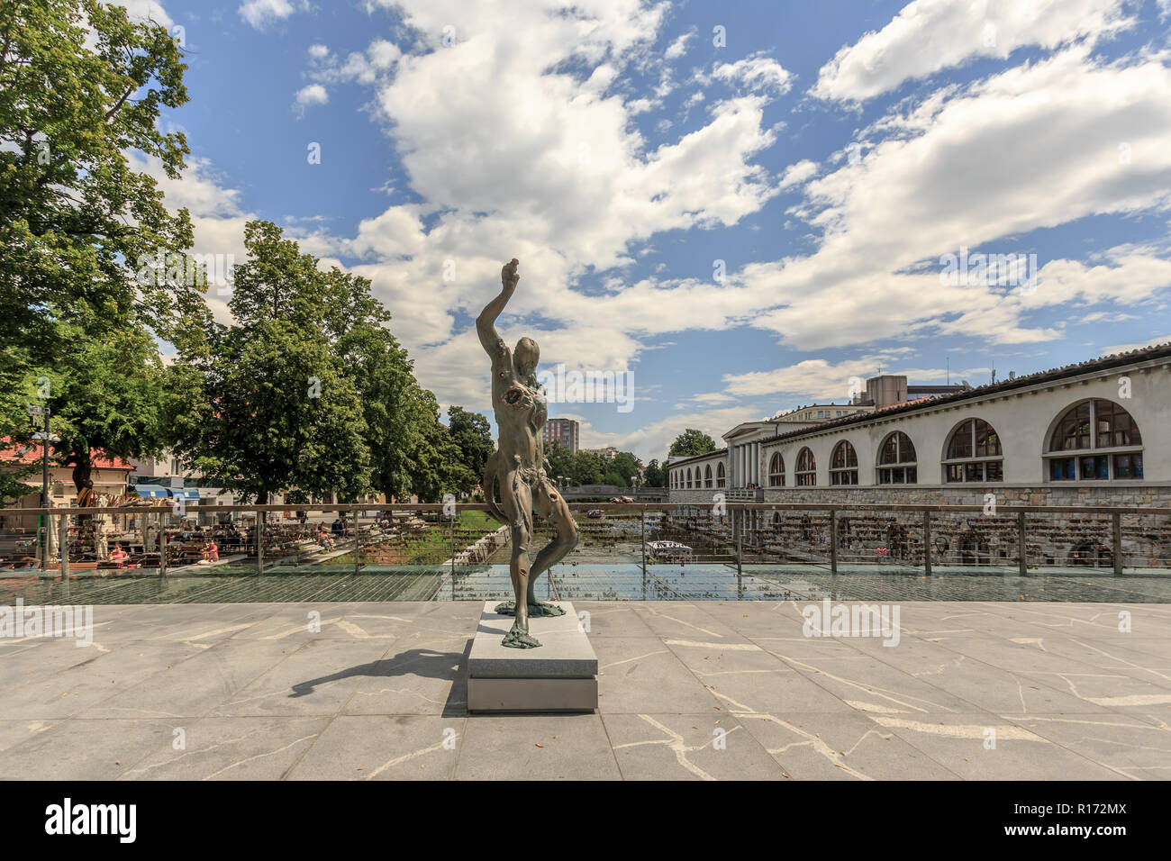 LJUBLJANA, SLOVENIA - JUNE 28, 2015: Statue of Prometheus by the ...