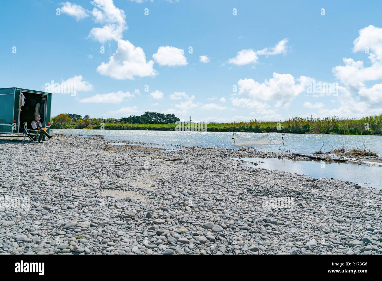 TANGIMOANA - NEW ZEALAND - SEPTEMBER 30, 2018; Whitebaiting tradition ...