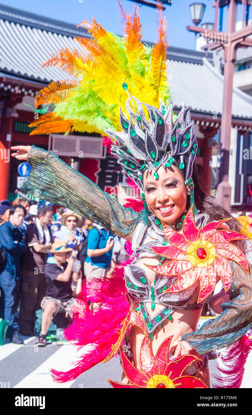 Participant in the Asakusa samba carnival in Tokyo Japan Stock Photo ...
