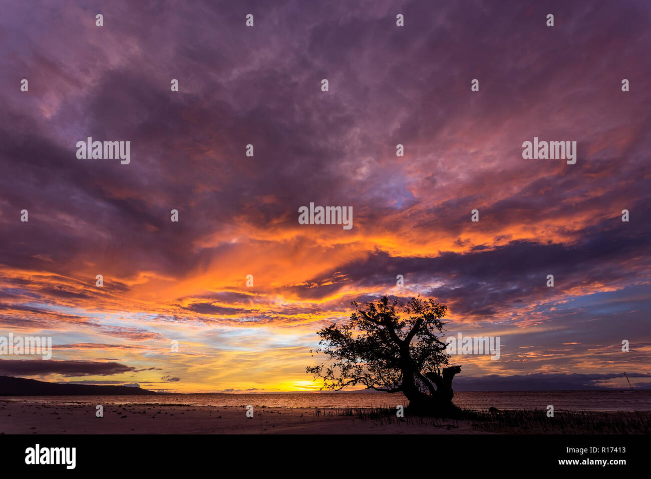 Spectacular stormy sunset in the Philippines on the island of Siquijor ...