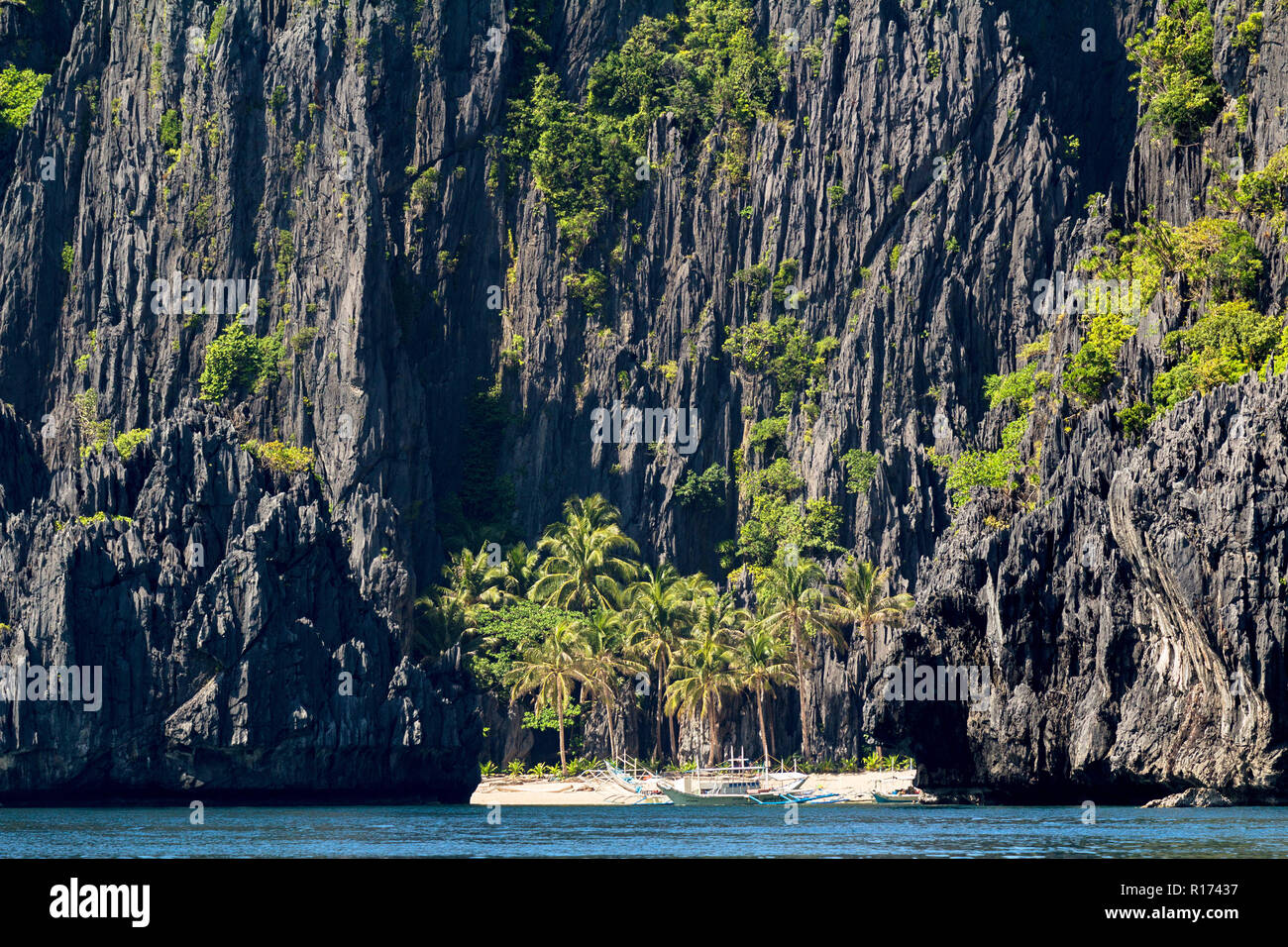 White beach and limestone cliffs in El Nido, Philippines Stock Photo ...
