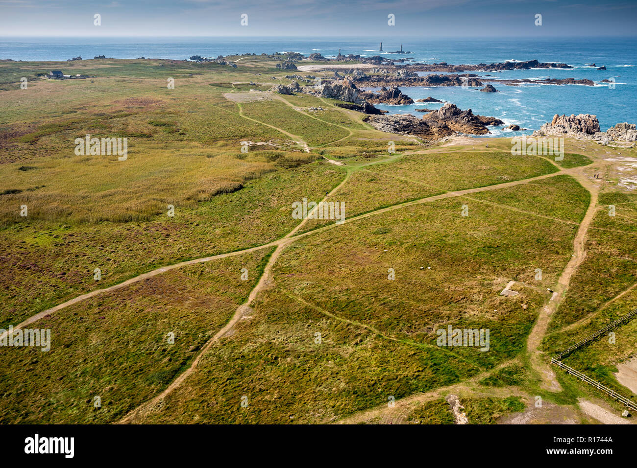 Aerial view of the pern point in the ushant island in brittany, france ...