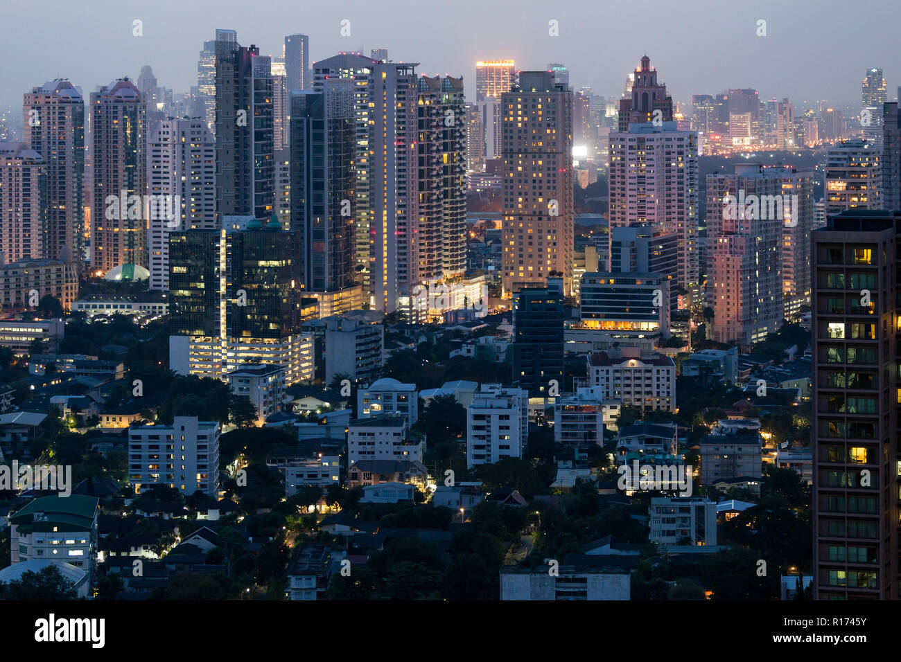 Bangkok city center night view from rooftop Stock Photo - Alamy