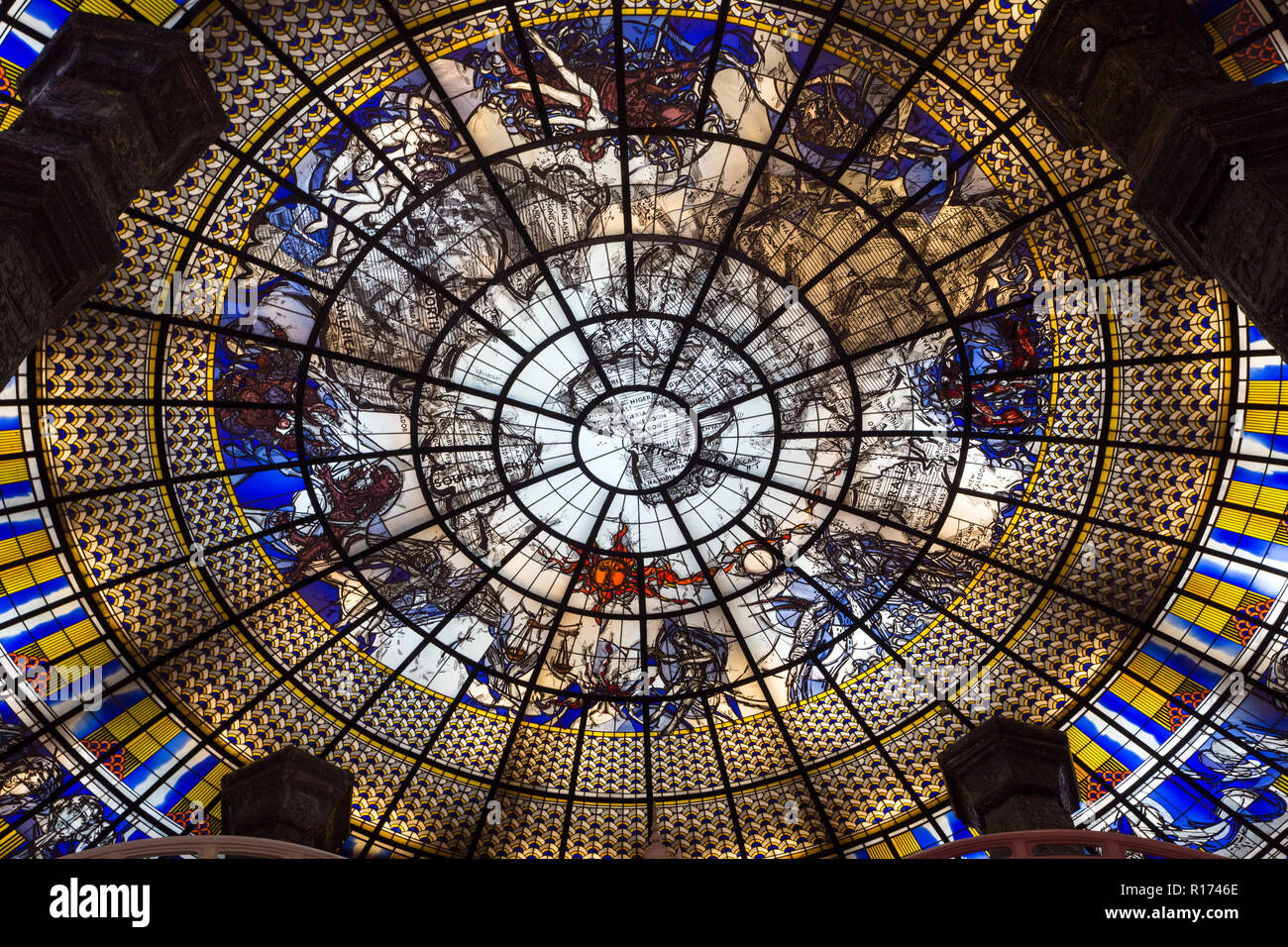 stained glass ceiing with chinese astrology symbols,Erawan museum ...