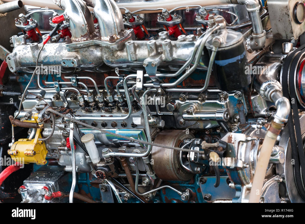 Thai traditional longtail boat big engine details Stock Photo - Alamy
