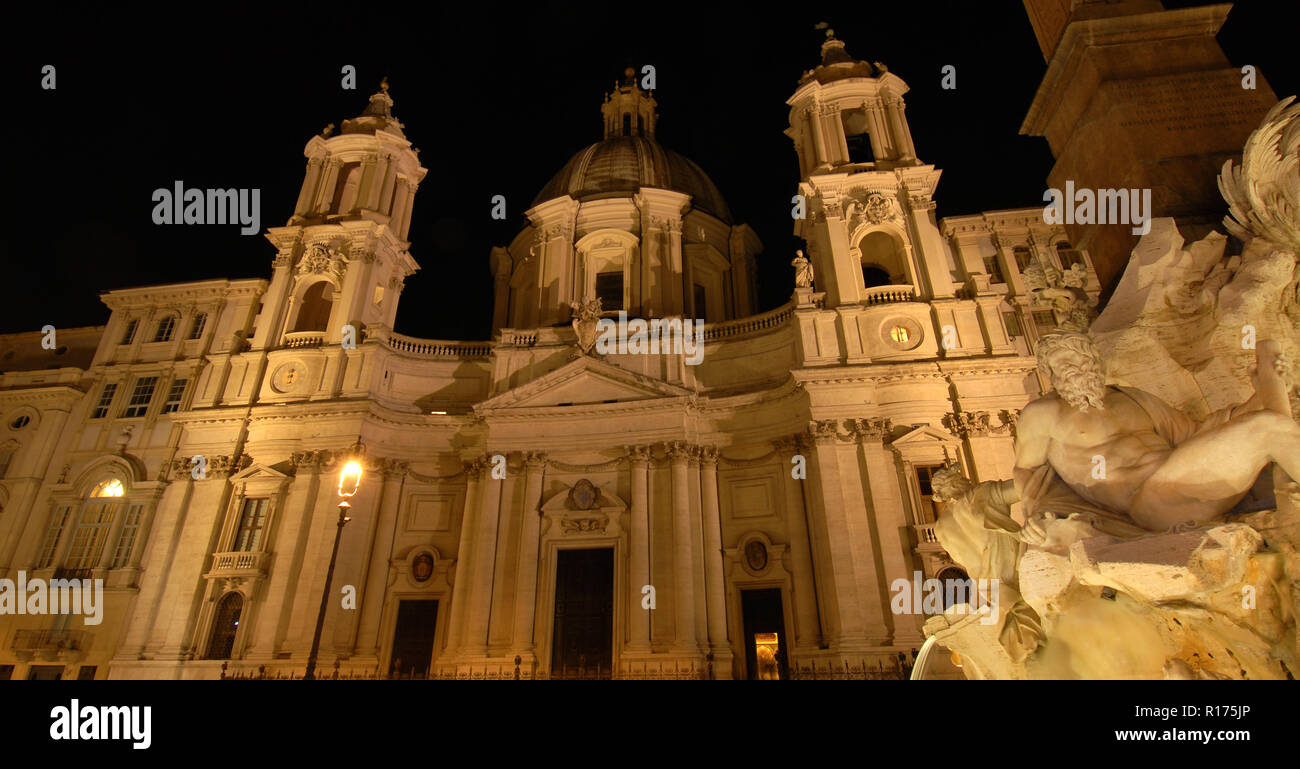 Piazza Navona Square with Fountain of Four Rivers and Saint Agnes, 17th ...
