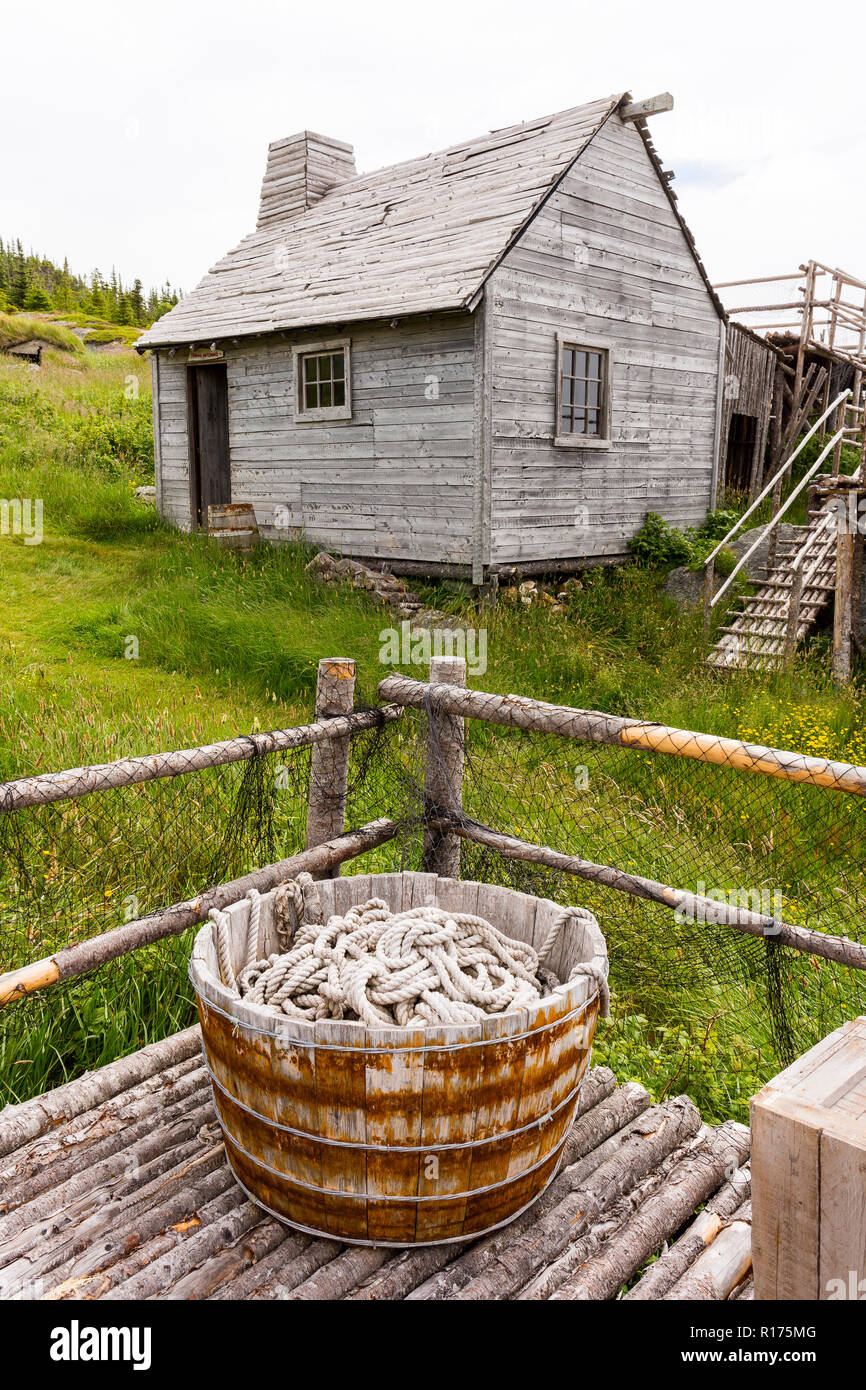 CAPE RANDOM, NEWFOUNDLAND, CANADA - Rope in barrel, Random Passage ...