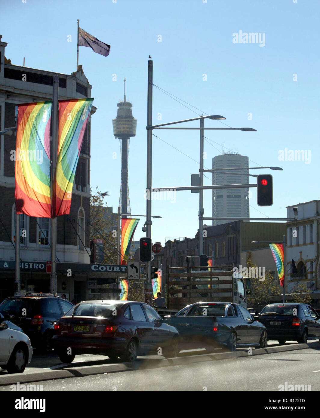 Rainbow flags, the international flag of the gay community, seen at ...