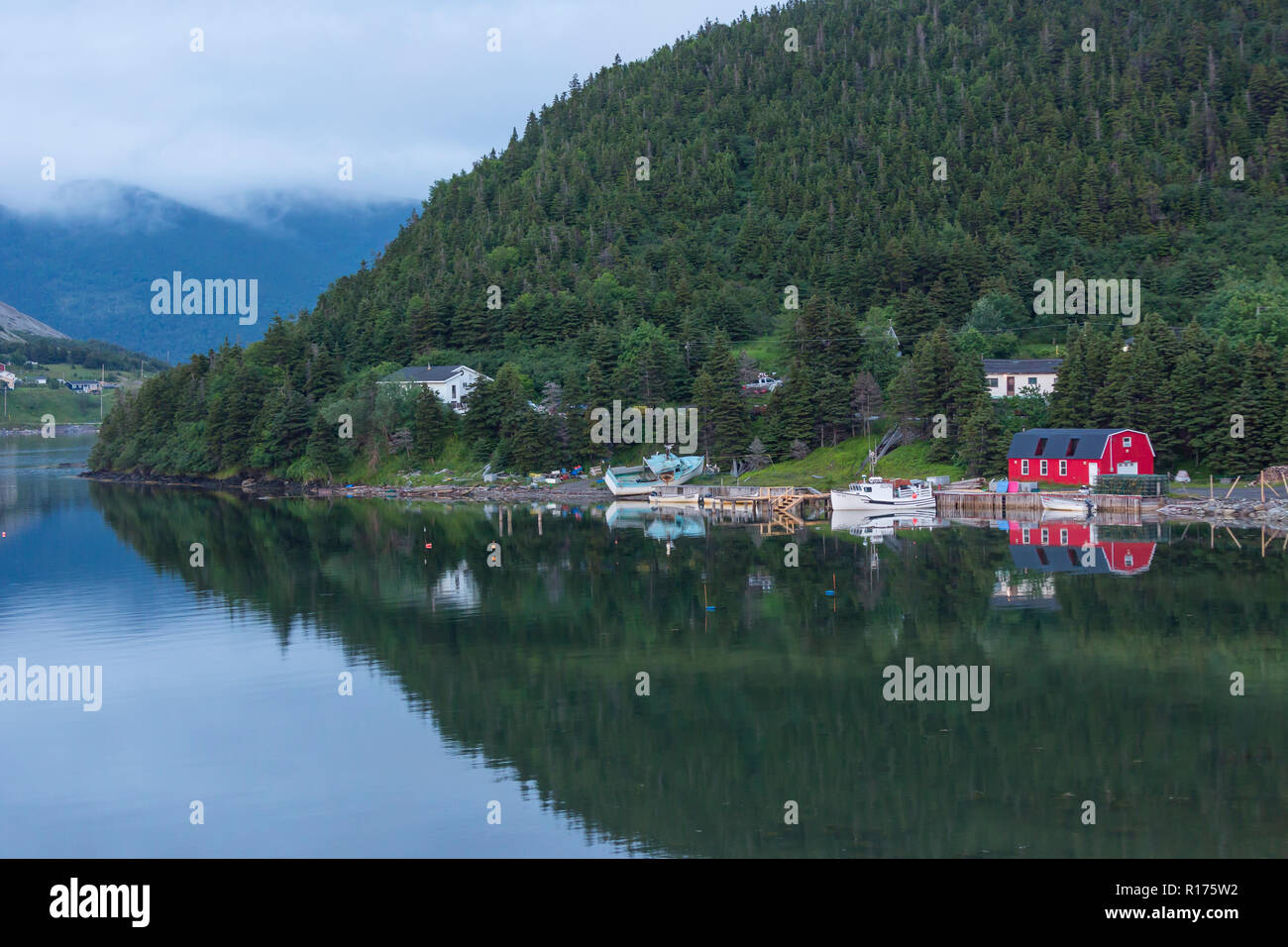 NORRIS POINT, NEWFOUNDLAND, CANADA - Boats on waterfront Stock Photo ...