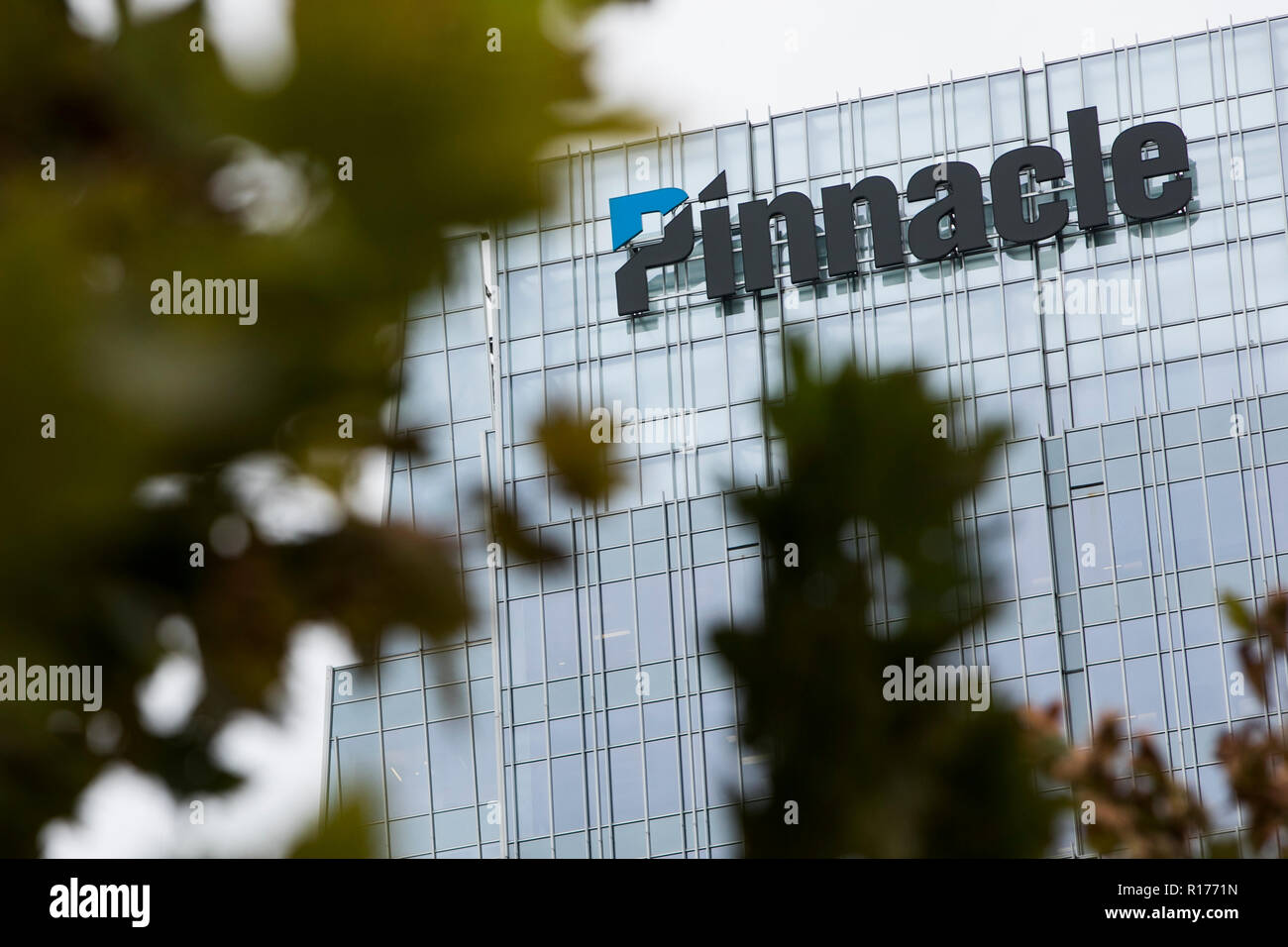 A logo sign outside of the headquarters of Pinnacle Financial Partners ...