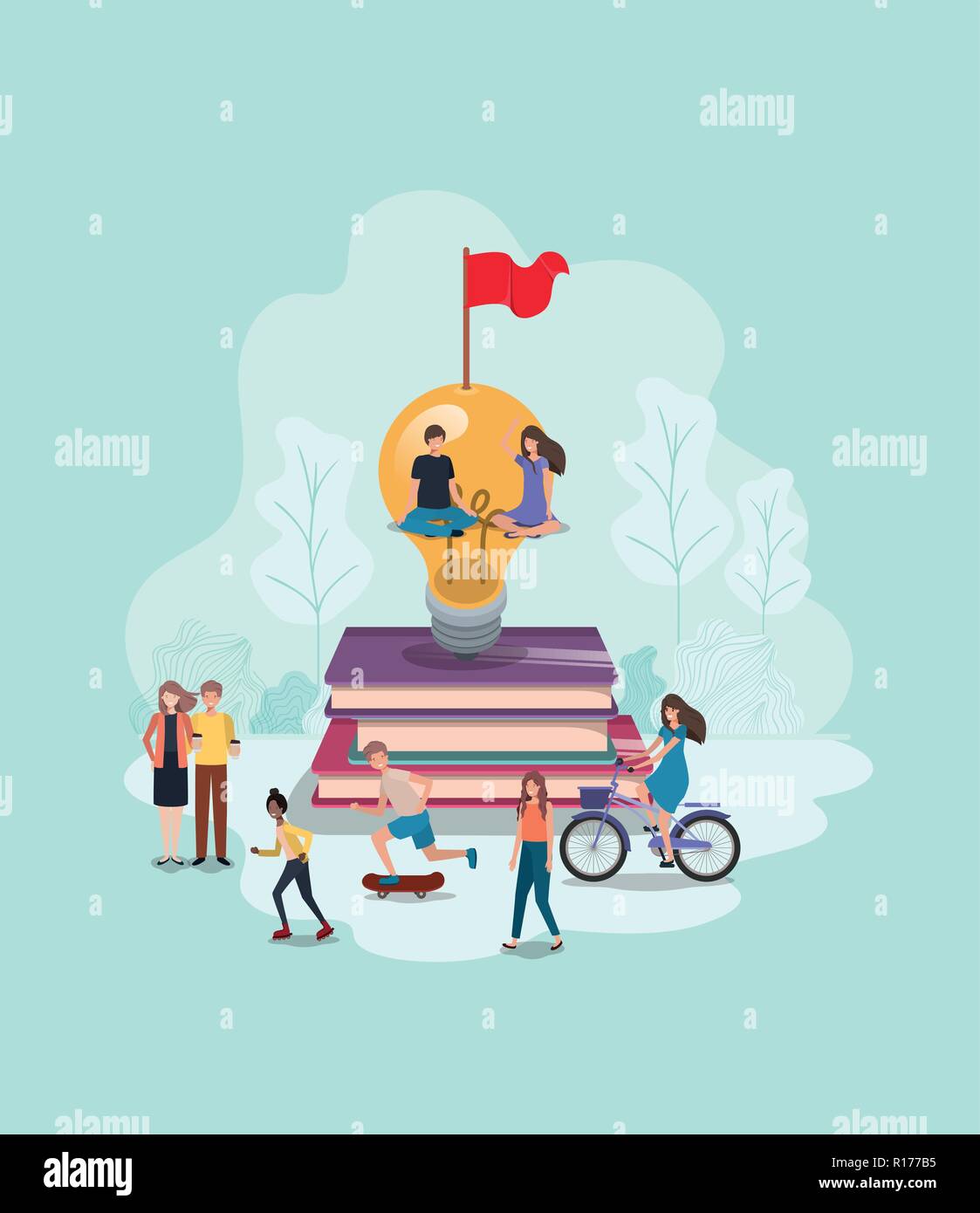 group of people with light bulb and books Stock Vector Image & Art - Alamy