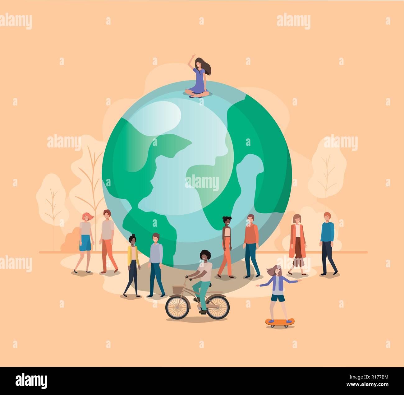 group of people with planet earth avatar character Stock Vector Image ...