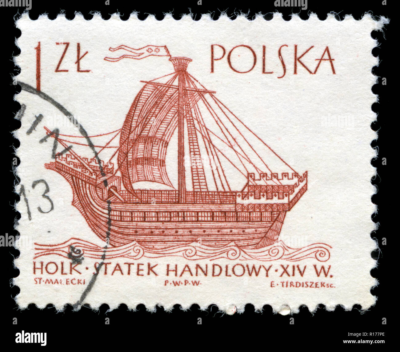 Postage stamp from the Poland in the Sailing Ships (1st series) issued ...
