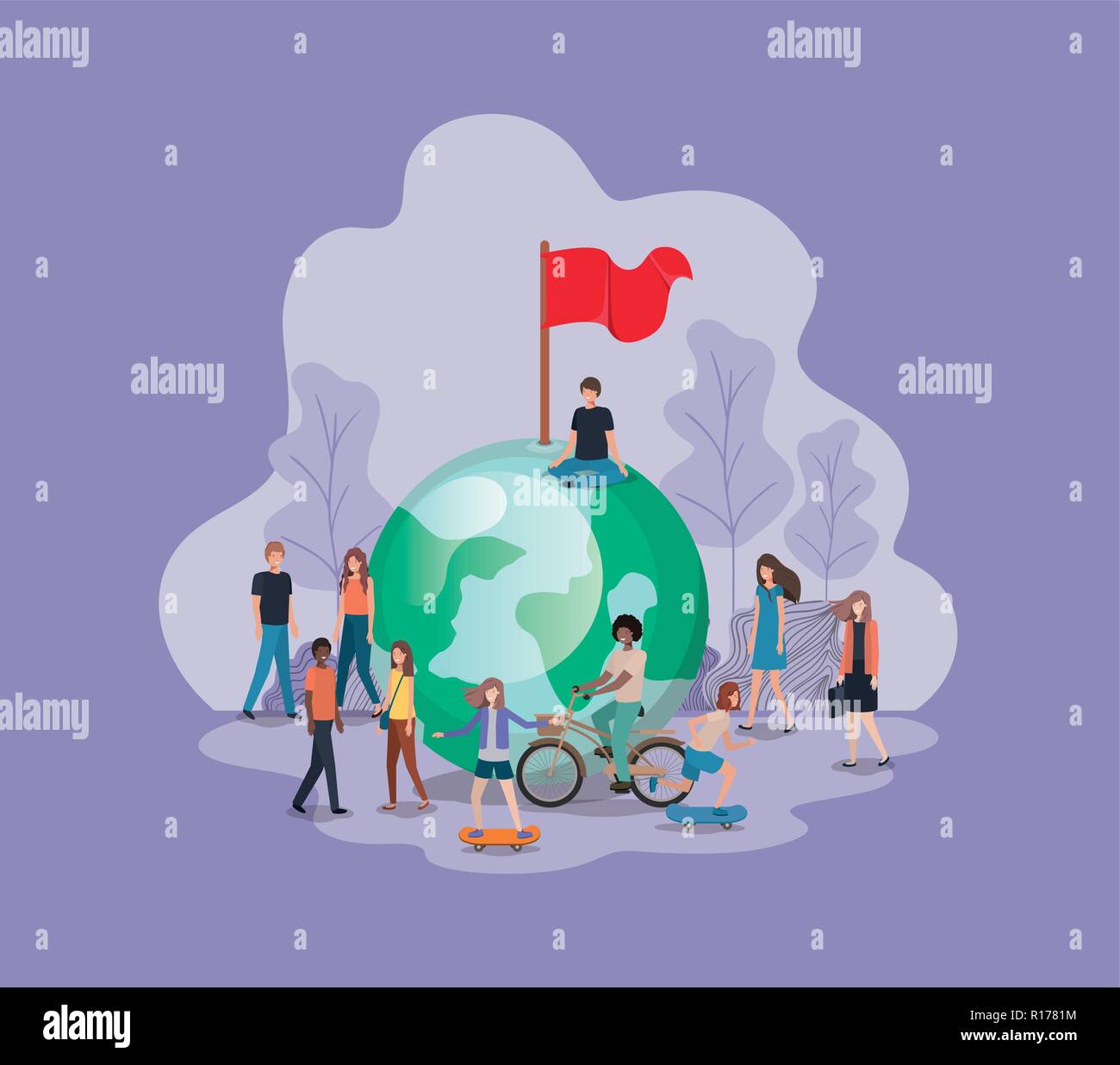 group of people with planet earth avatar character Stock Vector Image ...