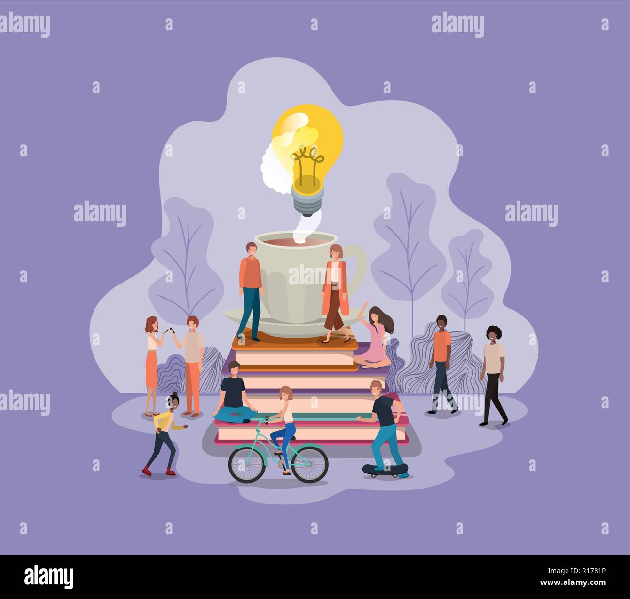 group of people with light bulb and books Stock Vector Image & Art - Alamy