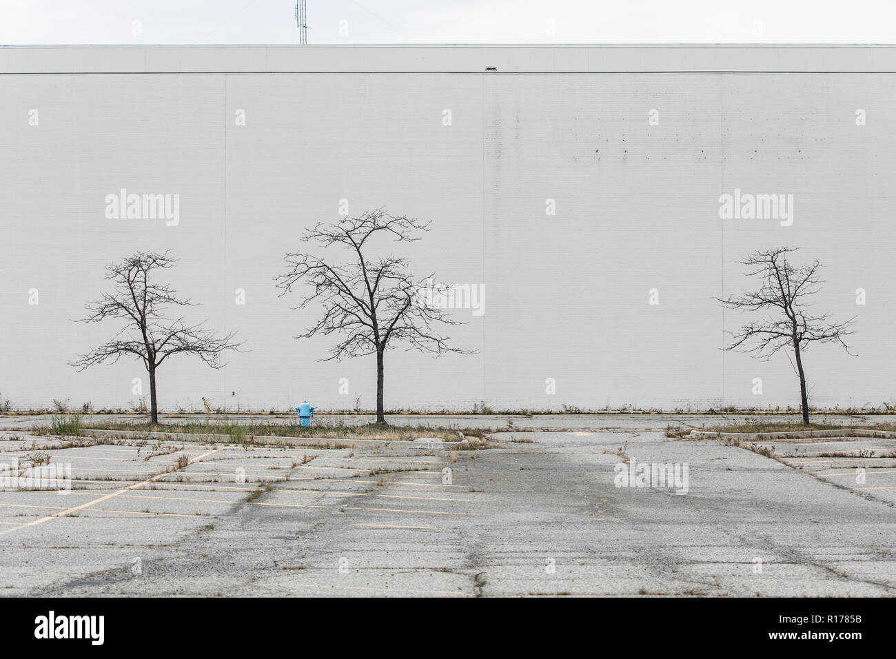 The faded outline of a logo sign outside of a closed Sears retail store ...