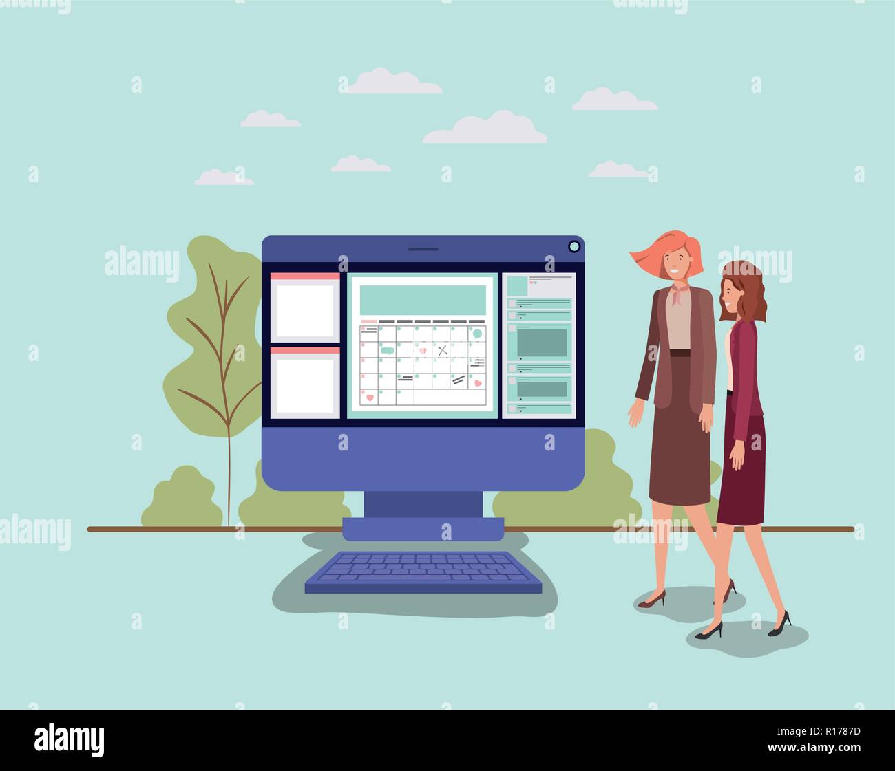 Workers at desktop computer screen Stock Vector Images - Alamy