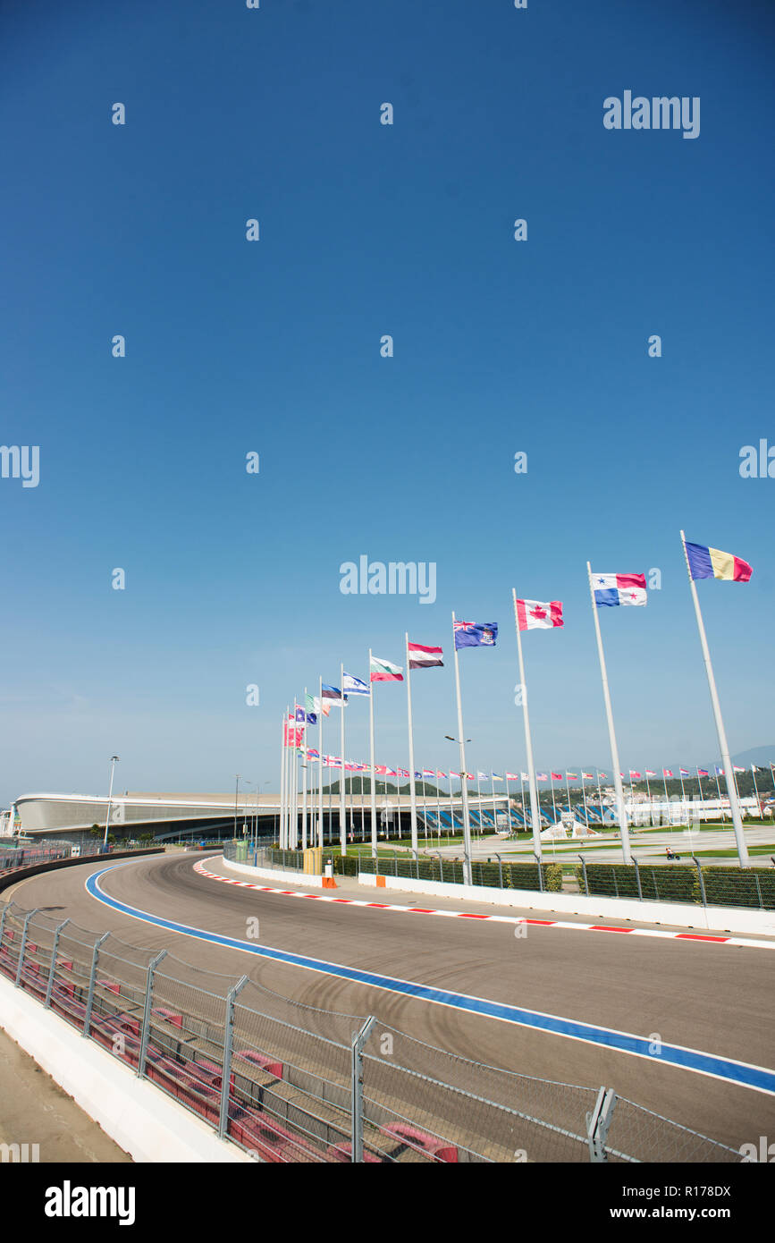 Sochi, Russia - September 6, 2018: Part of Sochi Autodrom with Flags ...