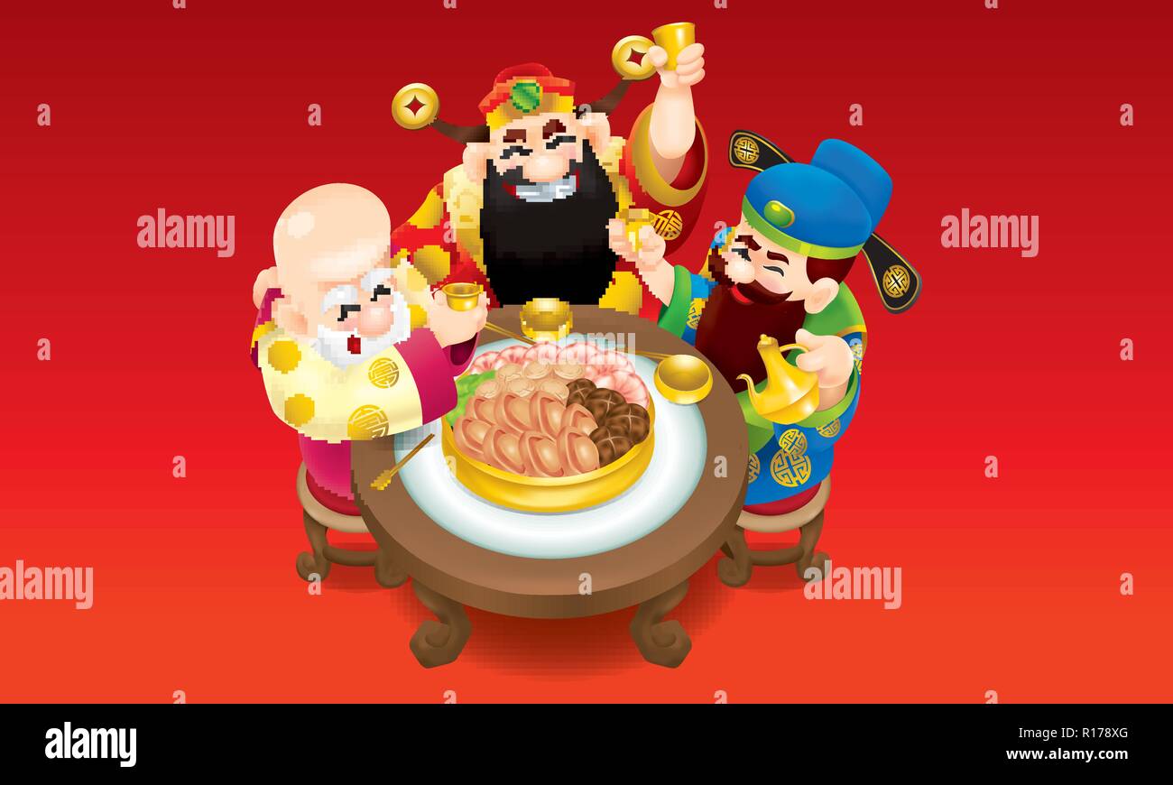 Three cute Chinese gods (represent long life, wealthy and career) are ...