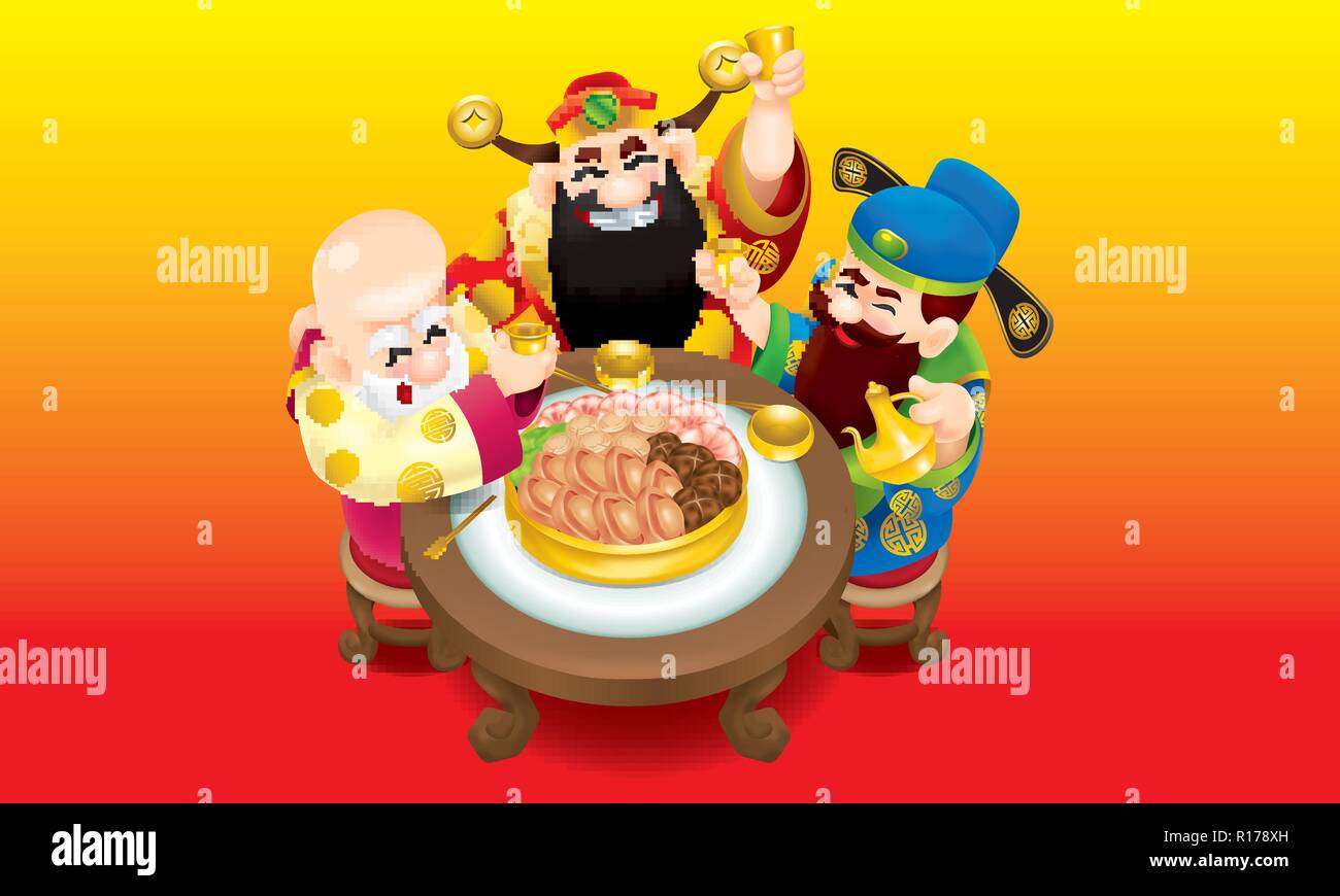 Three cute Chinese gods (represent long life, wealthy and career) are ...